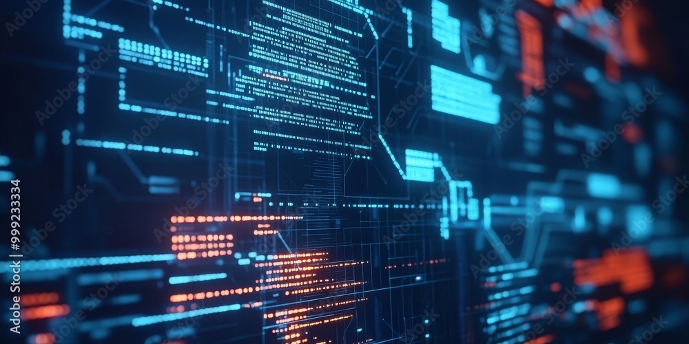 a computer screen featuring complex AI algorithms, displaying lines of code and data flowcharts ...