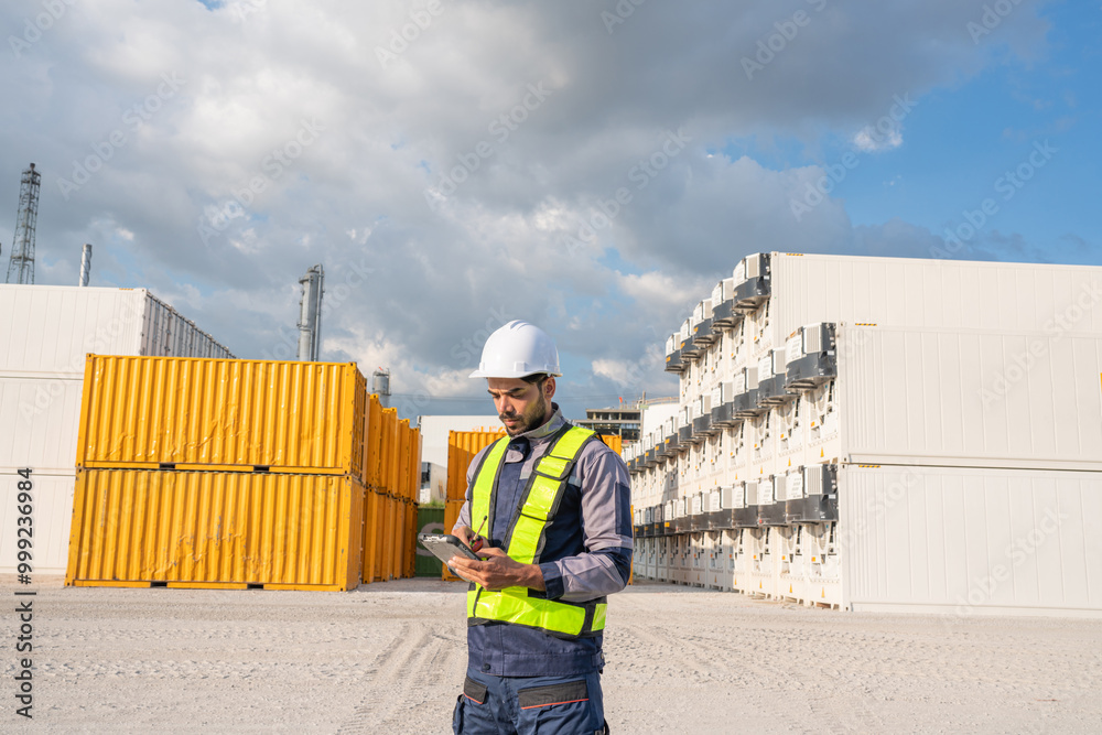 Container yard worker checking container at container yard warehouse. Stock Photo | Adobe Stock