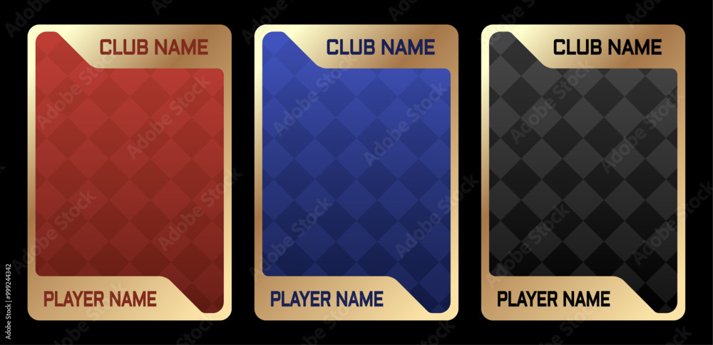 game card frame template with gold border and black blue and red color ...