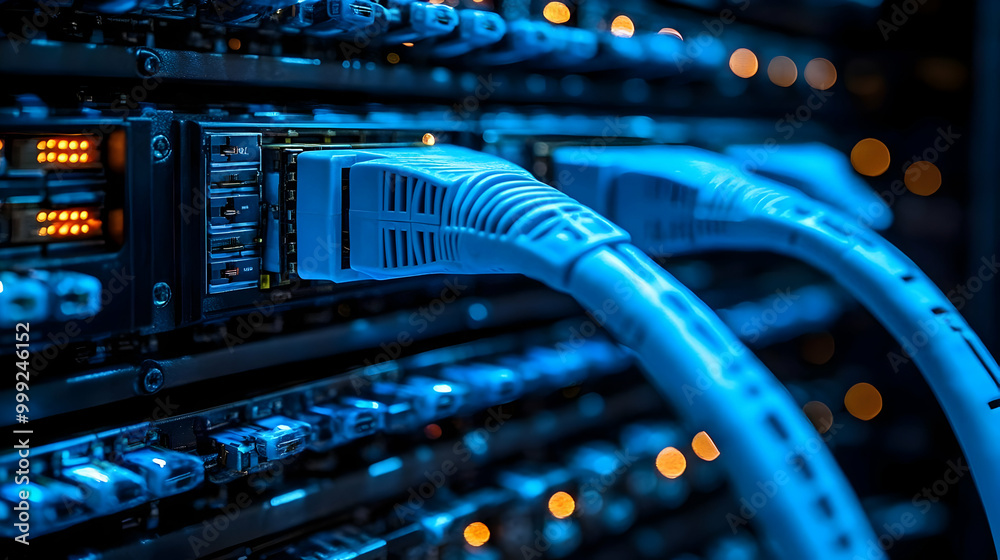 Connecting Data Cables in Server Rack, Modern Data Center ...