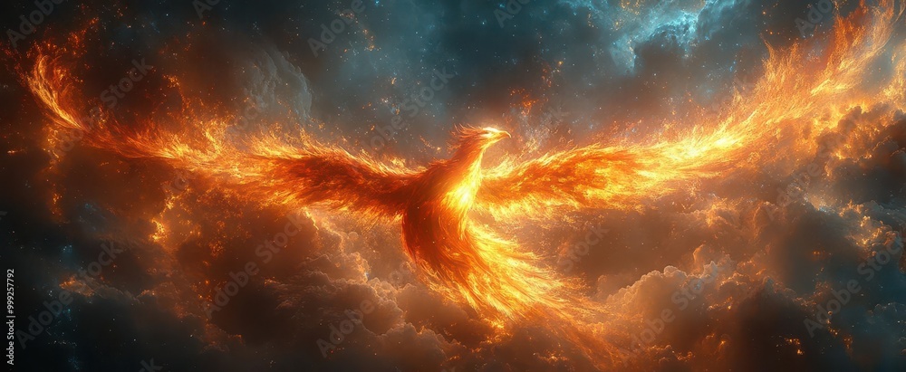 fluorescentcolored phoenix from a novel spreading its vibrant wings in ...