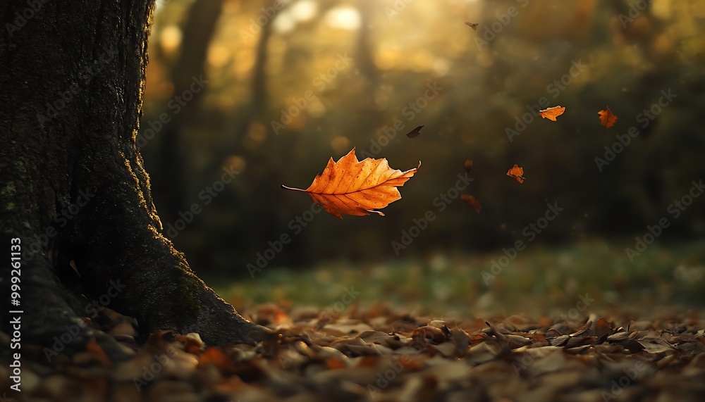 Single Leaf Falling from Tree Symbolizing Inevitability of Loss and ...