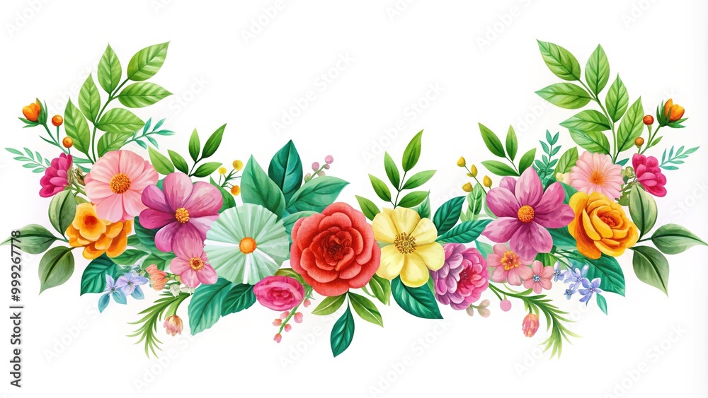 Delicate intertwined floral garland forms a beautiful border, adorned ...
