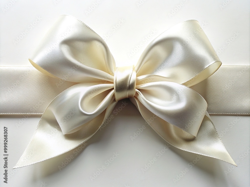 Delicate white satin ribbon tied in a perfect bow, adorned with subtle ...