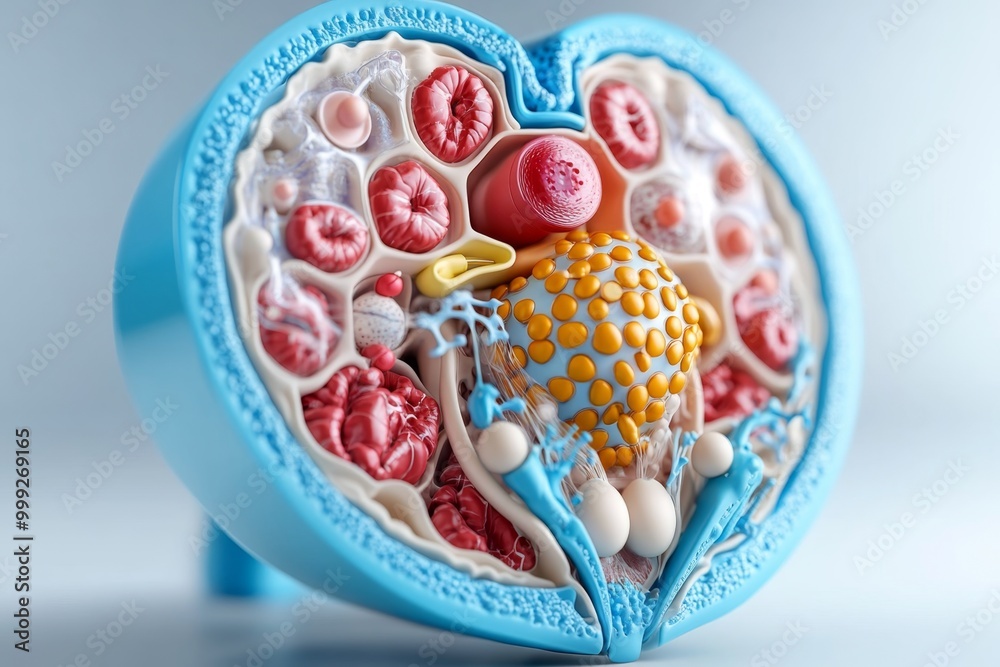 3D medical model showing the process of testosterone production, with ...