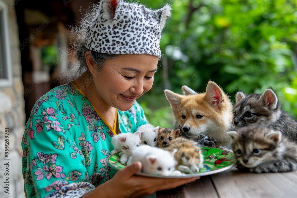 A great healer surrounded by animals, tending to both humans and ...