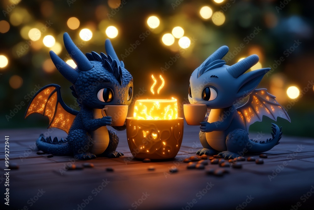 Fantasy cafÃ© filled with mythical creatures enjoying coffee, where ...