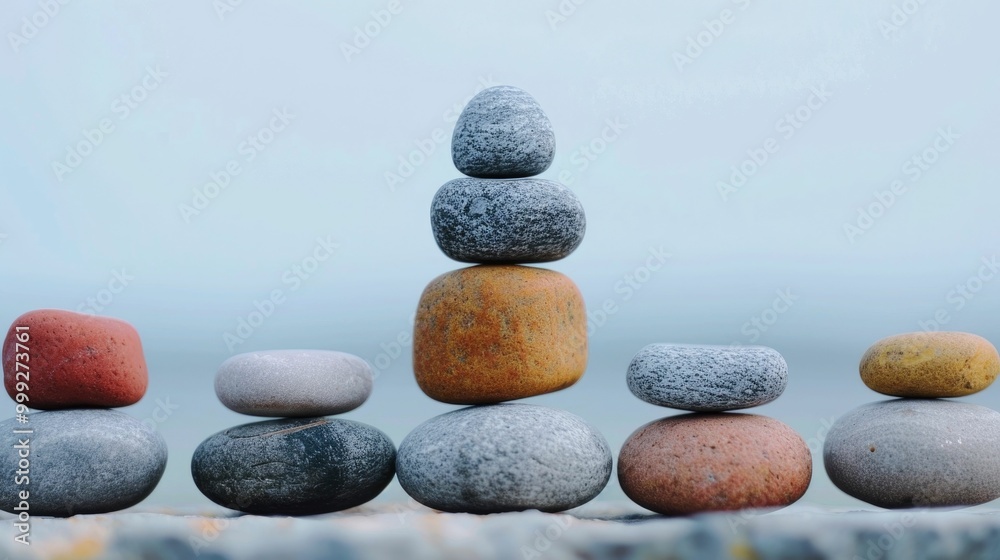 Balanced stones stacked in tranquil natural setting symbolizing the ...