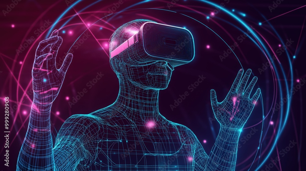 VR headset being used by an AI robot to experience and interact with ...