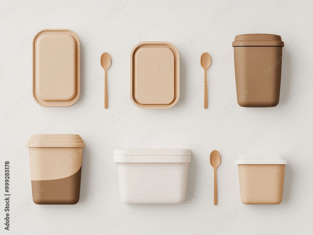 Craft food containers in 3D with a blank surface, featuring a clean and ...