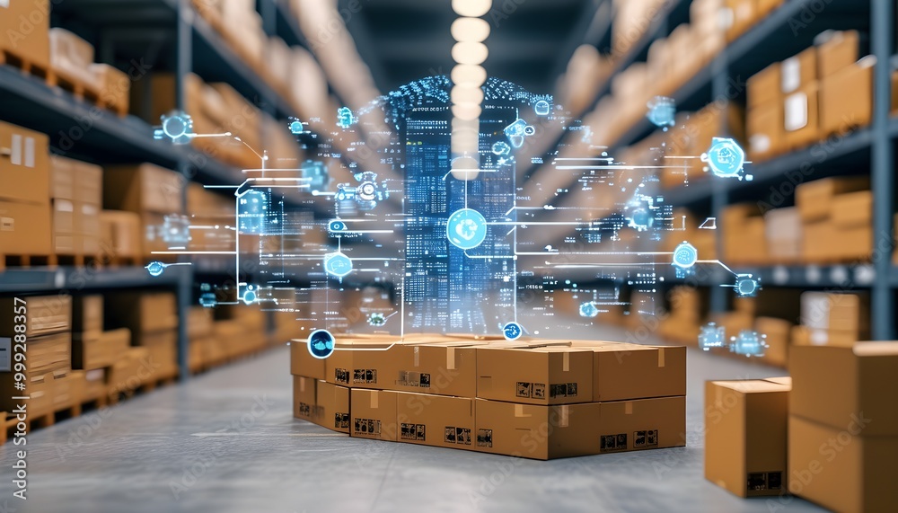 Abstract visualization of AI algorithms enhancing supply chain ...