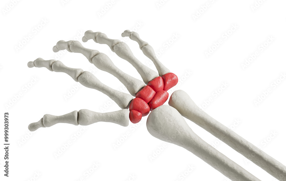 Human hand skeletal anatomy with highlighted wrist bones. Realistic ...