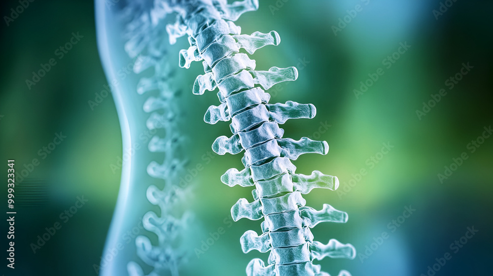 An x-ray of a human spine, showcasing the vertebrae and spinal cord in ...