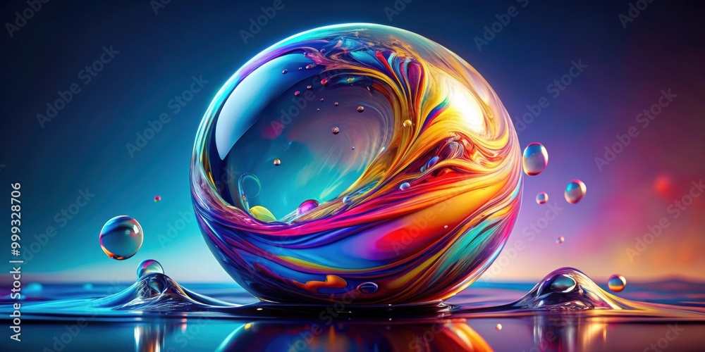 Abstract liquid sphere with kinetic energy, creating a dynamic and ...