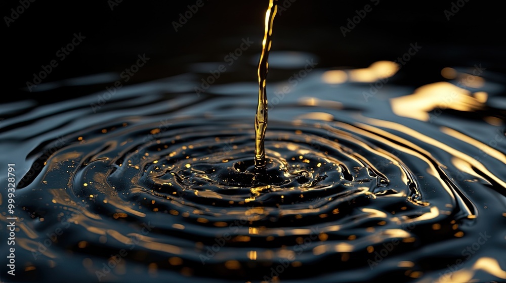 Close-Up of Engine Oil Being Poured into Circular Ripples: Dark ...