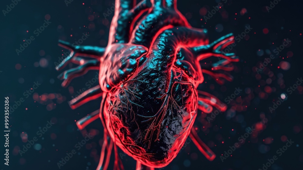 Extremely detailed and close up photograph of a human heart infected ...