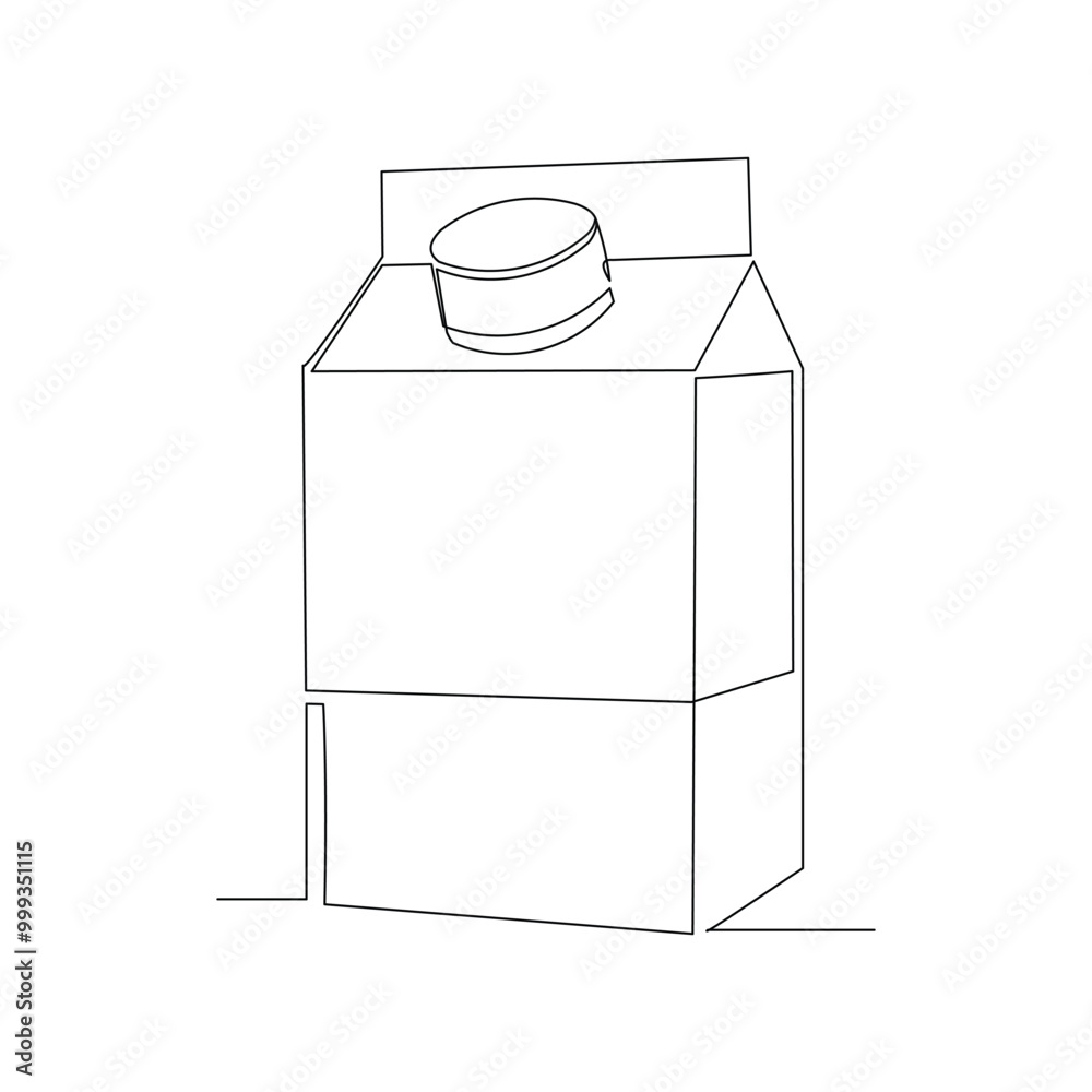 Continuous single line sketch drawing of paper box carton of fresh milk ...