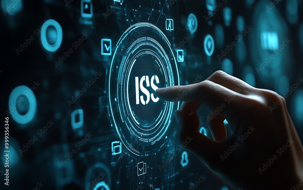 ISO 27001 concept requirements, certification, management, standards Businessman choose ISO ...