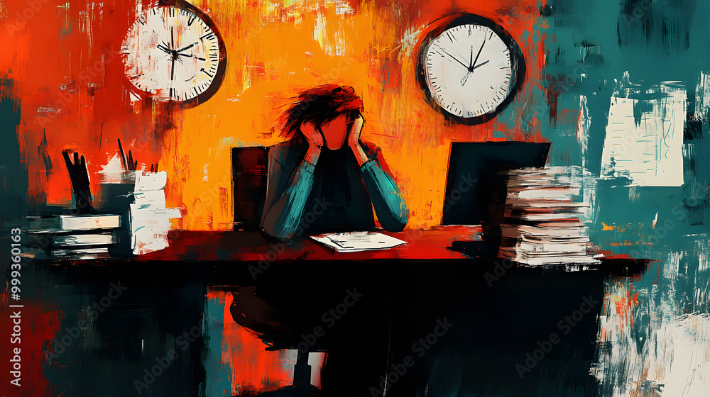Messy office desk working man stressed frustration overwhelm burnout ...