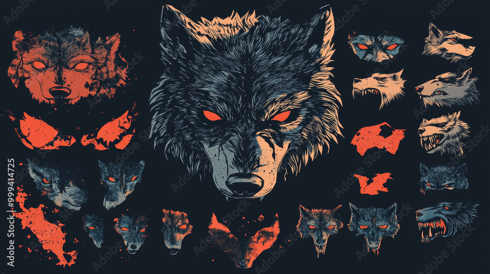 Composition of ragged pieces in various sizes and color tints, based on ...