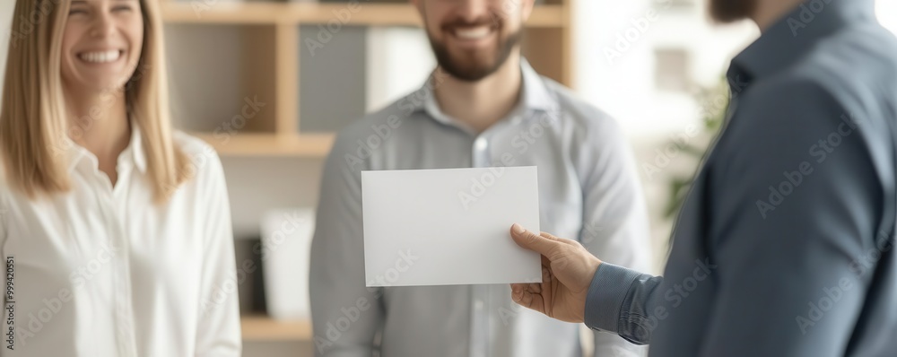 HR manager handing a job offer letter to a candidate in a formal office ...