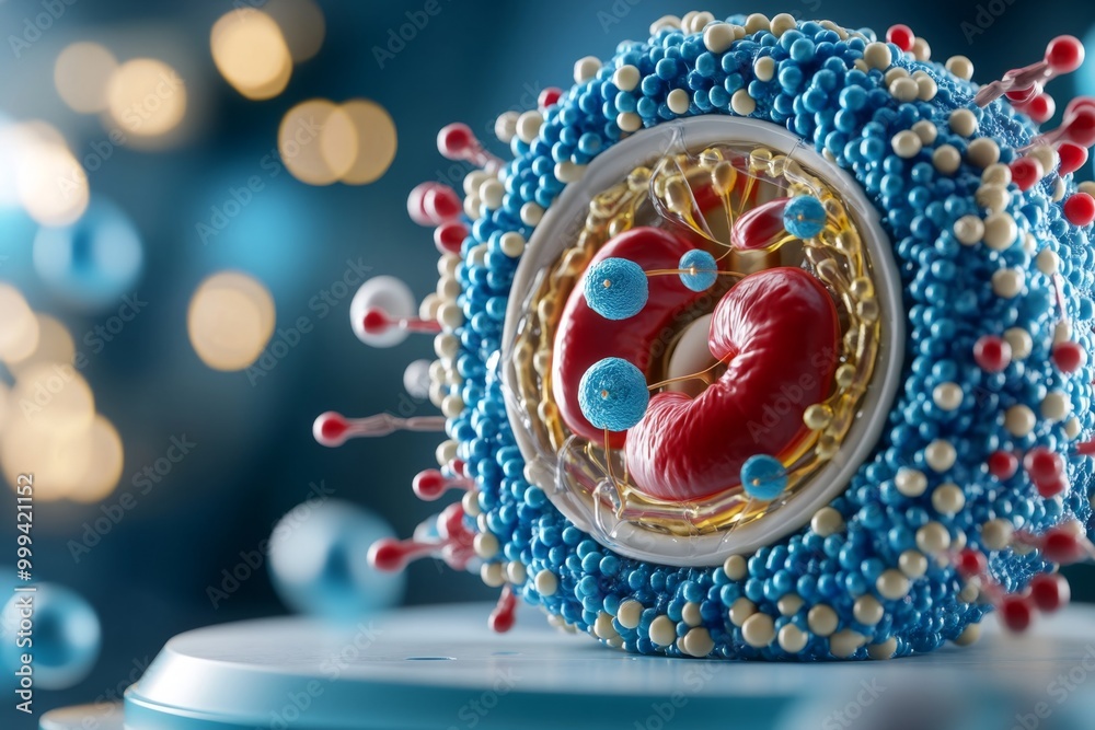 3D medical model showing the process of testosterone production, with ...