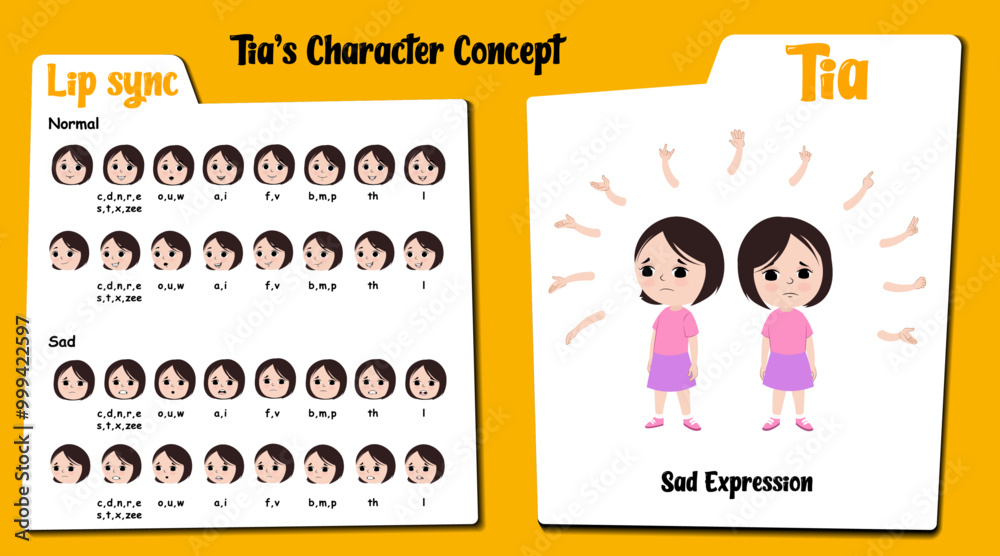 A sad girl cartoon character AKA Tia, little girl cartoon vector. Sad ...