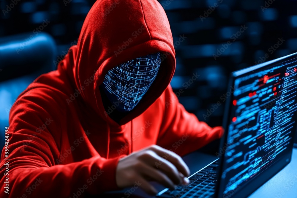 Fantasy hacker using an enchanted cloak of invisibility, blending into ...