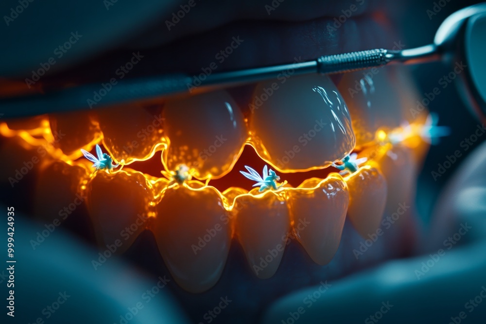 Fantasy world where teeth are healed by magical creatures, with tiny ...