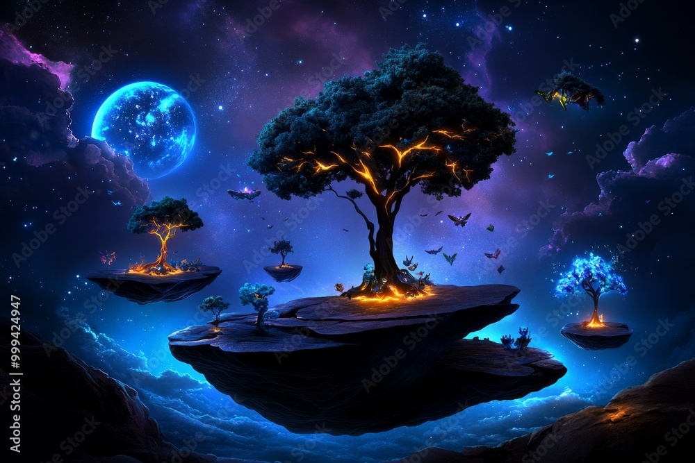 ภาพประกอบสต็อก Fantasy world inside the mind, with floating islands ...