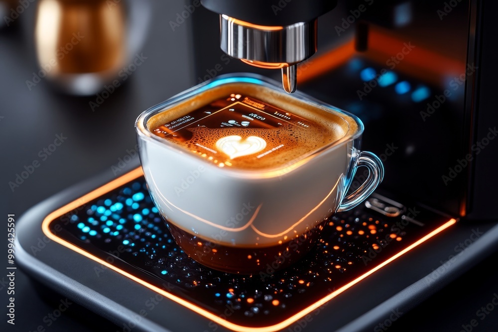 Futuristic espresso machine with smart technology, where users select ...