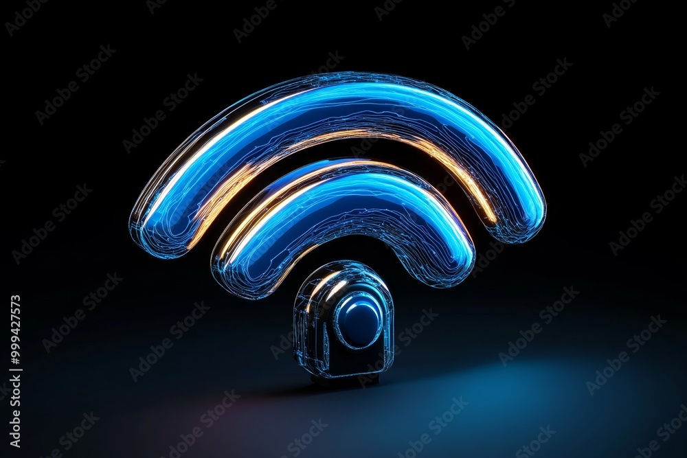 Minimalist Wi-Fi sniffer icon, using sleek, modern lines to depict a ...