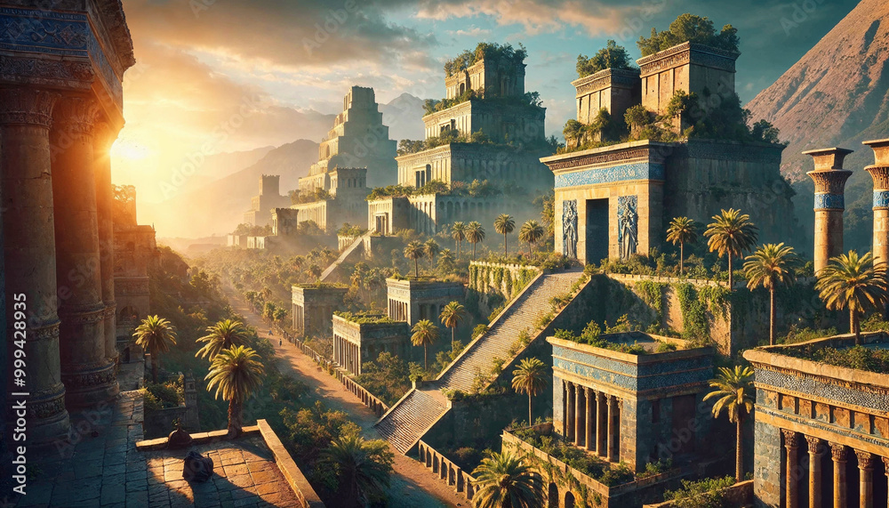 Ancient Babylon Mesopotamian Metropolis With Hanging Gardens foto de ...