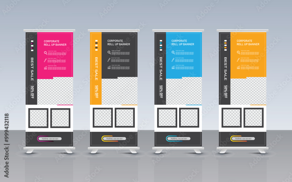 Professional roll up stand banner template set, modern abstract roll up ...