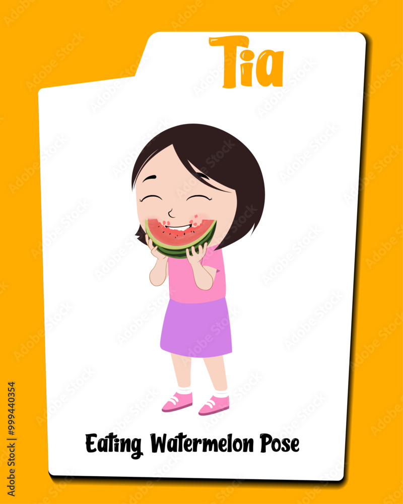 A girl cartoon character eating watermelon AKA Tia, Cute little girl ...