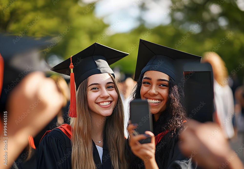 students and graduation picture in outdoor, diploma celebration and ...