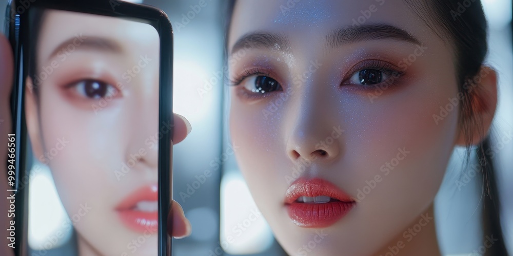 an AR beauty app, where virtual makeup is applied to a live image ...