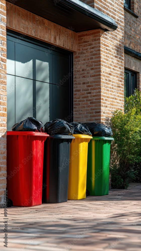 Different types of garbage bags and waste bin,recycling and separate ...
