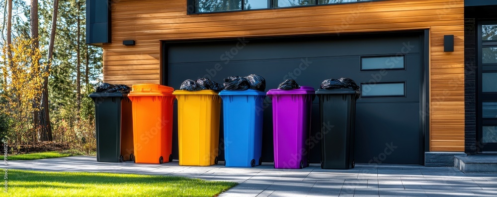 Different types of garbage bags and waste bin,recycling and separate ...