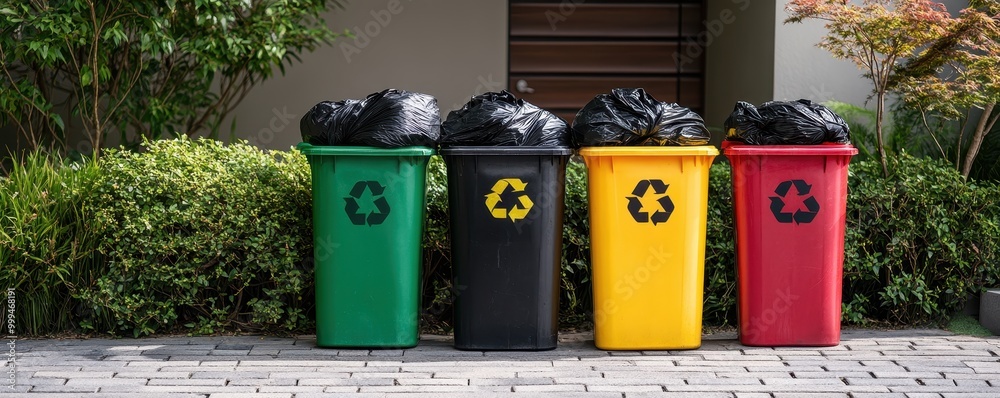 Different types of garbage bags and waste bin,recycling and separate ...