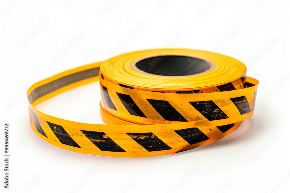 Roll of yellow and black caution barricade tape isolated on white ...