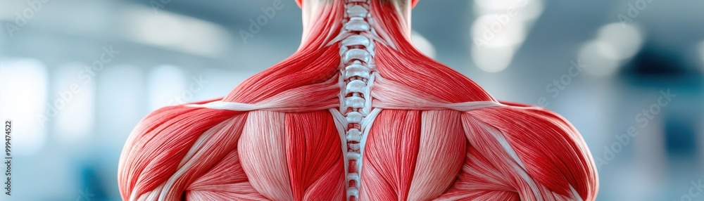 Close-up view of a human muscular anatomy showing detailed structure of ...