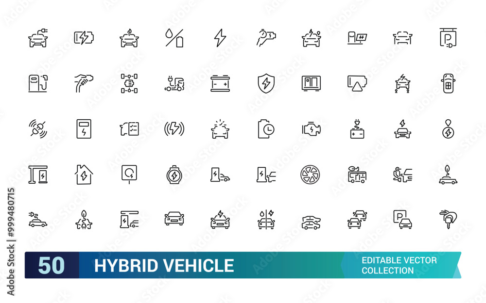 Hybrid Vehicle icons collection, Outline set of hybrid vector icons for ...