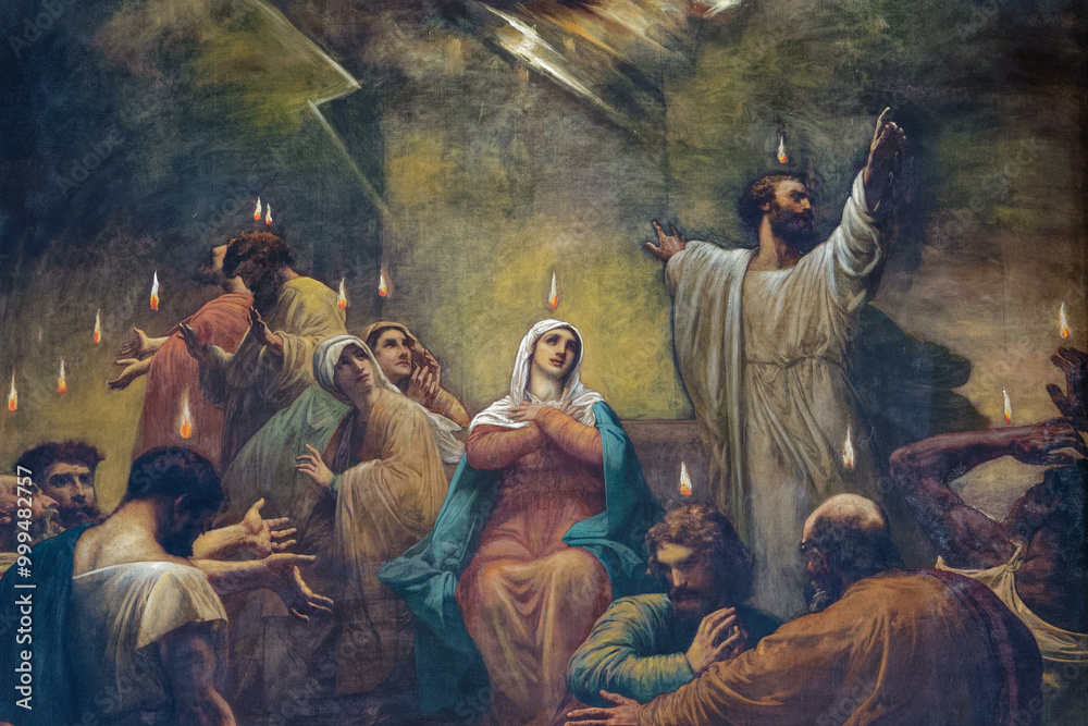 Painting of the Pentecost Sunday: The Holy Spirit Comes as Tongues of ...