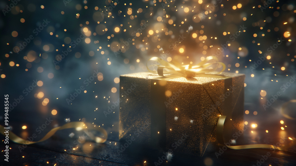 A gift box with glowing ribbons of light spilling out, as if releasing ...
