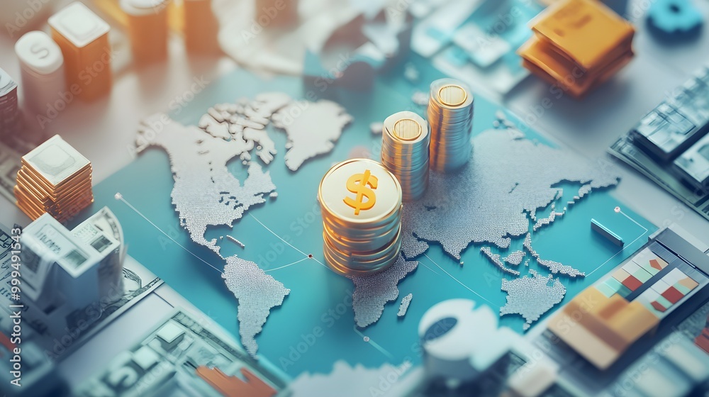 Growth in fintech services through international mergers in flat design ...