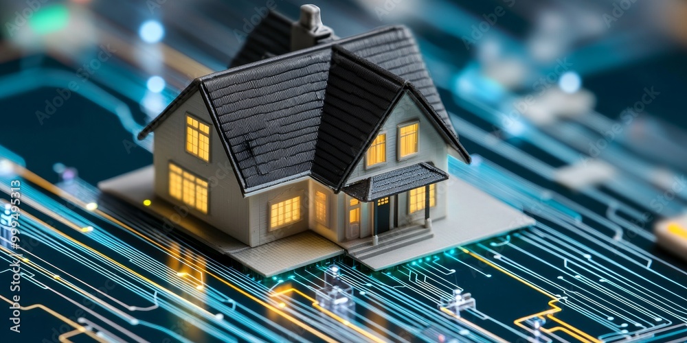 Macro shot of a smart home network design, using planning tools to map ...