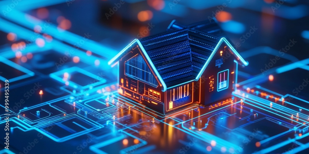 Macro shot of a smart home network design, using planning tools to map ...