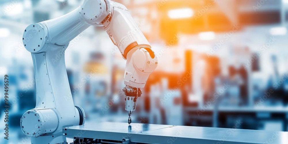 Detailed view of a smart manufacturing robot equipped with IoT sensors ...