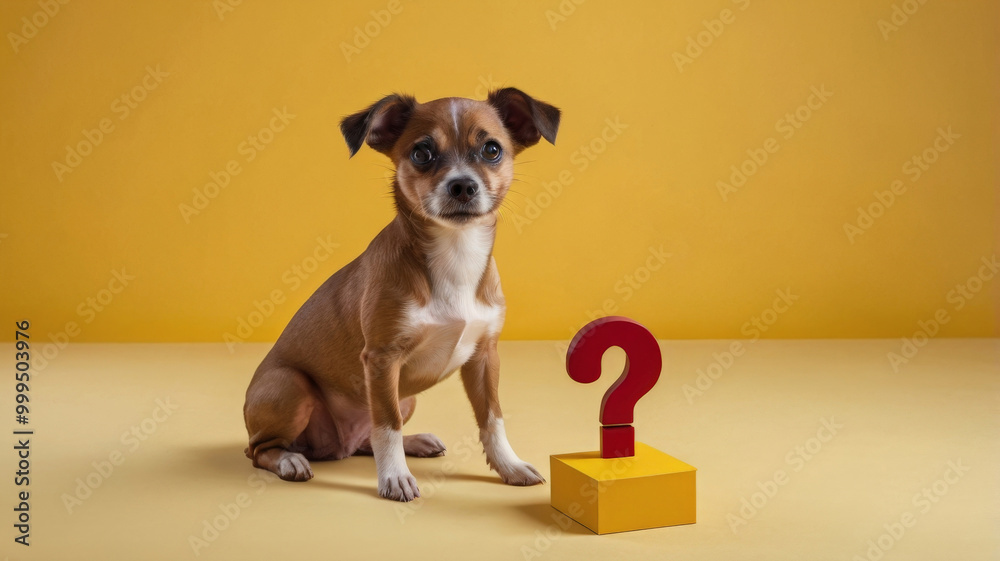 Curious Small Brown and White Dog Sitting Next to a Red Question Mark ...